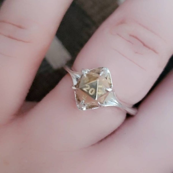 D20 Engagement Ring in Mixed Metals - Sterling Silver or White Gold ...