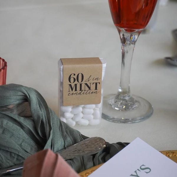 Birthday Party Mints Labels, Birthday Party Favors,60 and in Mint ...