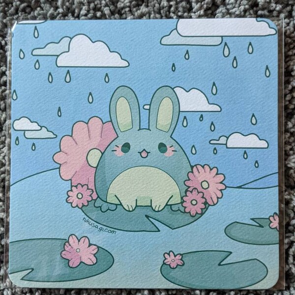 Rainy Day Cardstock Print | 5x5 | Rabbit Illustration, Unique Animal ...
