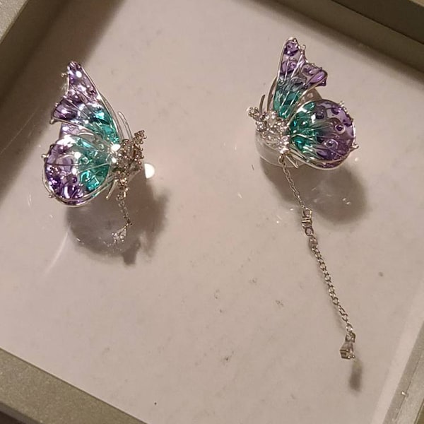 Handmade Creative Earring Multi-color Butterfly Earrings Pearl Wing ...