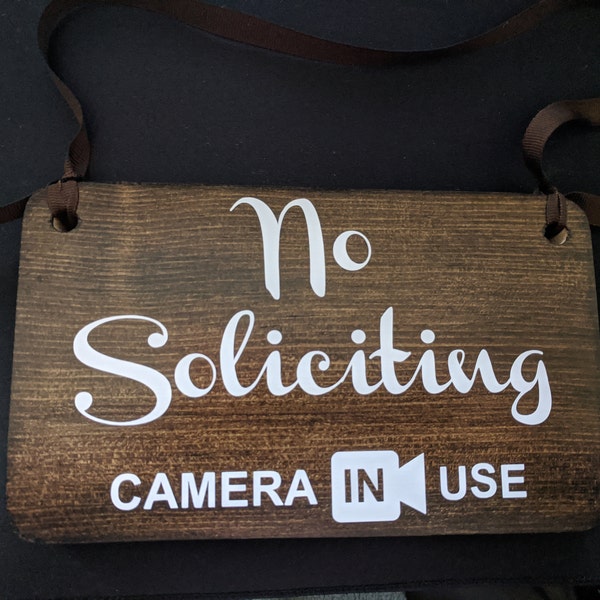 No Soliciting Camera in Use Sign: Handmade Wood Door Sign - Etsy