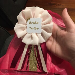 Navy Blue, Blush and Gold Chevron Bride to Be Ribbon Pin Corsage Bridal ...