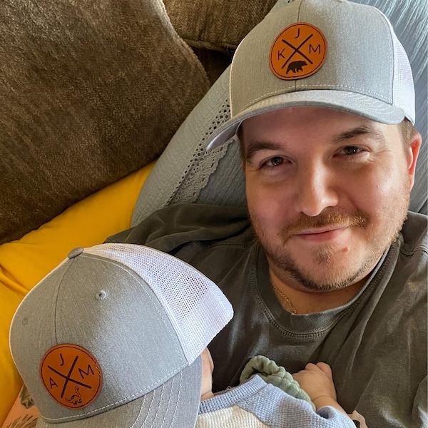 Personalized Father/son Matching Leather Patch Hat | Father Son Hats ...