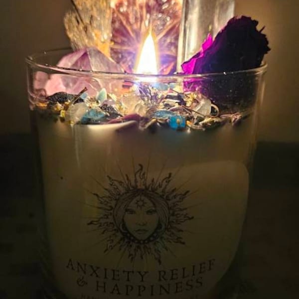 Anxiety Relief & Happiness Intention Candle Packed With Crystals, Herbs ...