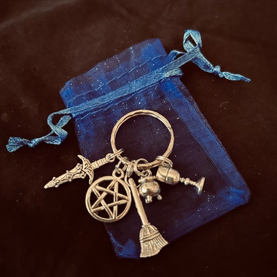 Wiccan Tools Key Ring Key Chain, Besom, Cauldron, Athame, Chalice and ...