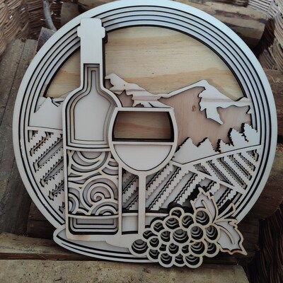Doesjie Wine Scene Mandala DXF for Laser Cut Layered Wine Scene Laser ...