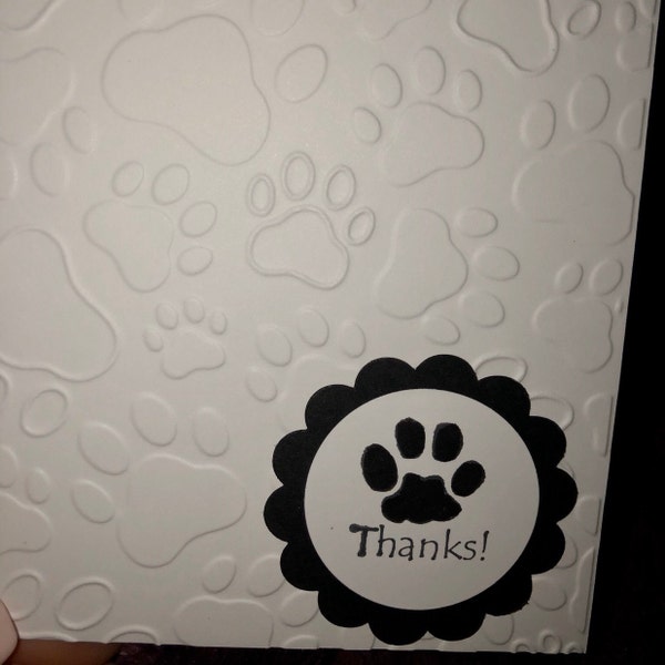Paw Thank You Cards, Set of 5, Embossed Thank You Cards, Cat, Dog Thank ...
