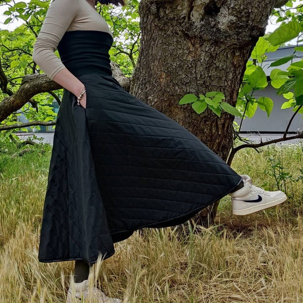 Black Quilted Maxi Skirt, Handmade A-line Skirt - Etsy