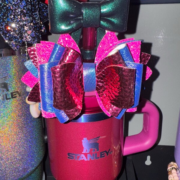 Stanley Tumbler Bow Iridescent Pink Light Pink Glitter Straw Topper ...