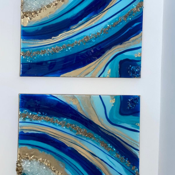 Silver Grey Resin Geode Epoxy Artwork/ Crystal Art / Silver Decor ...