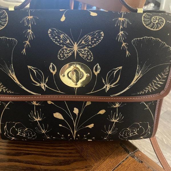 Elegant Flower Butterfly Cross Body Purse, Witch Canvas Satchel Bag ...