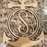 Wooden Anchor With Letter Monogram in Center Cutout, Home Decor ...
