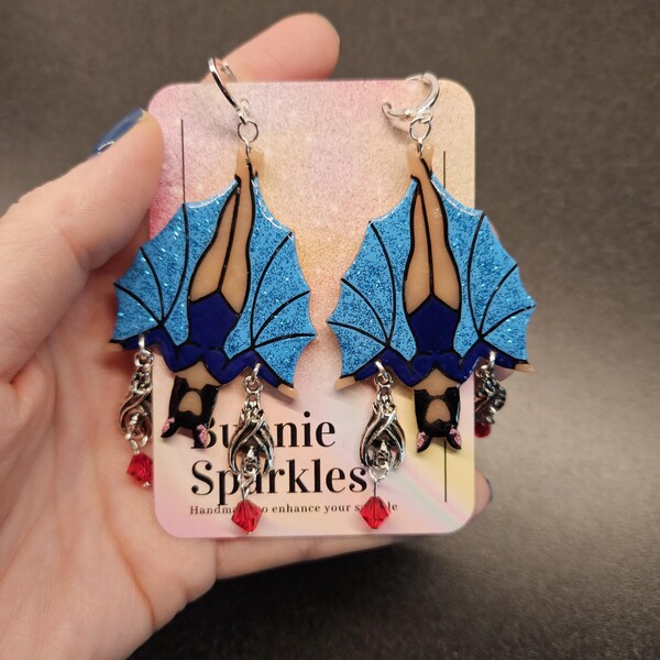 Space Octopus Polymer Clay Statement Earrings Red With Blue Splatter ...