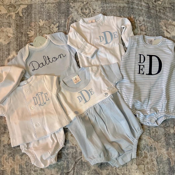Baby Boy Coming Home Outfit, Baby Boy Monogrammed Bloomer Set, Newborn ...