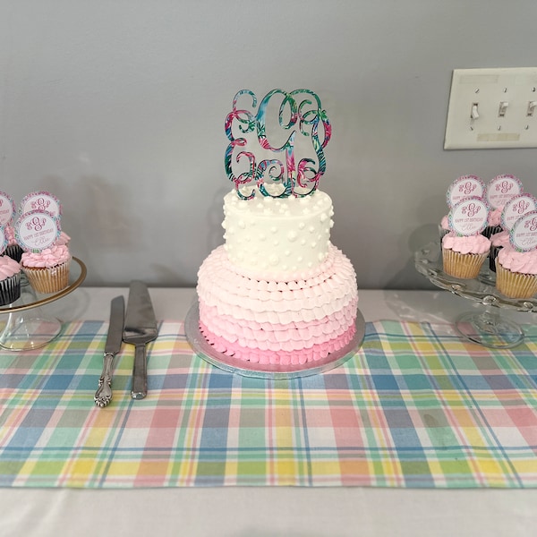 Cake Topper | Monogram | Wooden Cake Topper | Pattern | Gingham ...