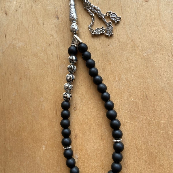 Personalized Tasbih, Custom Name With Matte Black Stone Round Prayer ...