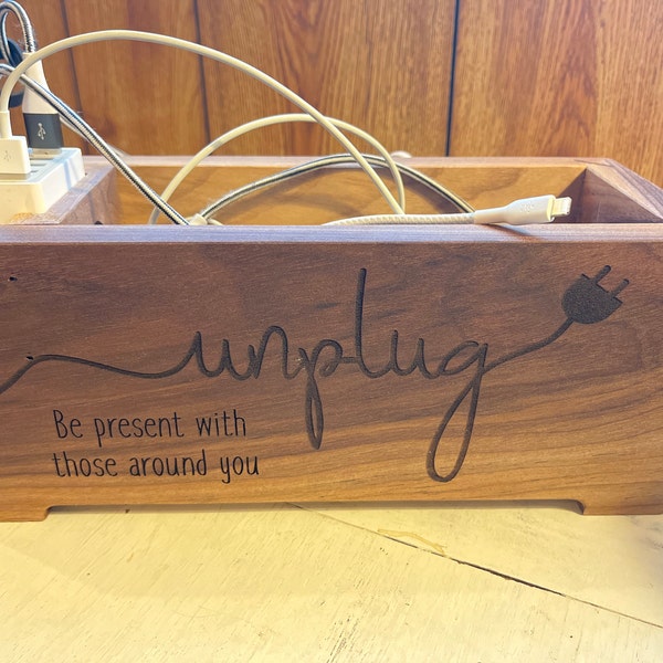 Unplug Box Rustic Wood Planter - Personalized Family Cell Phone Holder ...