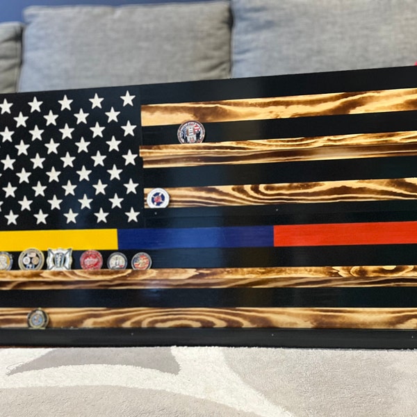 AMERICAN FLAG / Challenge Coin Display Flag Optional / Wood Flag - Etsy