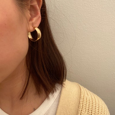 14k Yellow Gold Hoop Earrings Hollow Italian Gold Earrings Chunky Hoops ...