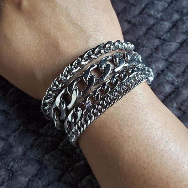 Chunky Multi Layer Silver Necklace for Women in Stainless Steel With ...