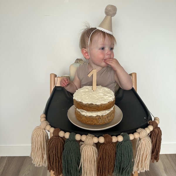 Neutral Yarn Tassel Garland, 1st High Chair Banner, Neutral Birthday ...