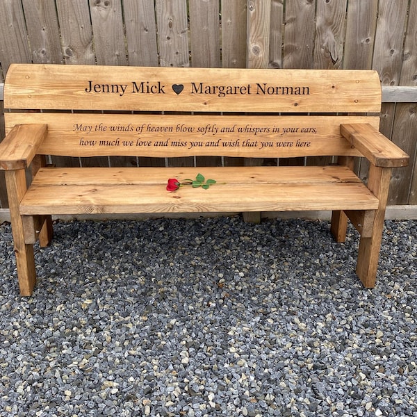 Quality Rustic Memorial Heavy Duty Personalised Garden Bench Built to ...