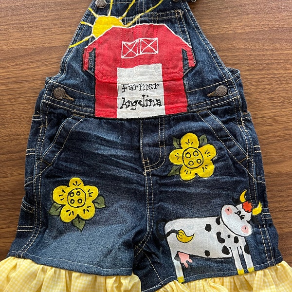 Custom Overalls Cowgirl Theme Birthday Denim for Little Girls Featuring ...