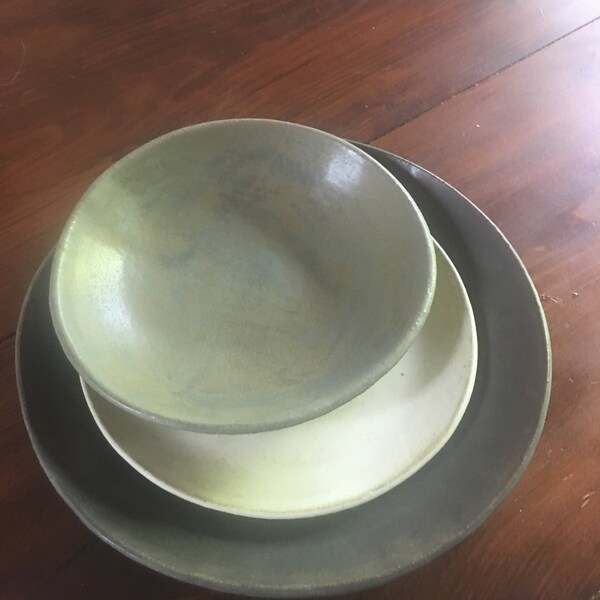 Handmade Stoneware Pottery Plate Set: Deep Sea Blue Ceramic Dinnerware ...