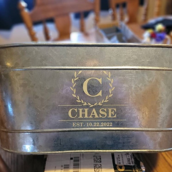 Laurel Wreath Personalized Galvanized Beverage Tub, Personalized ...