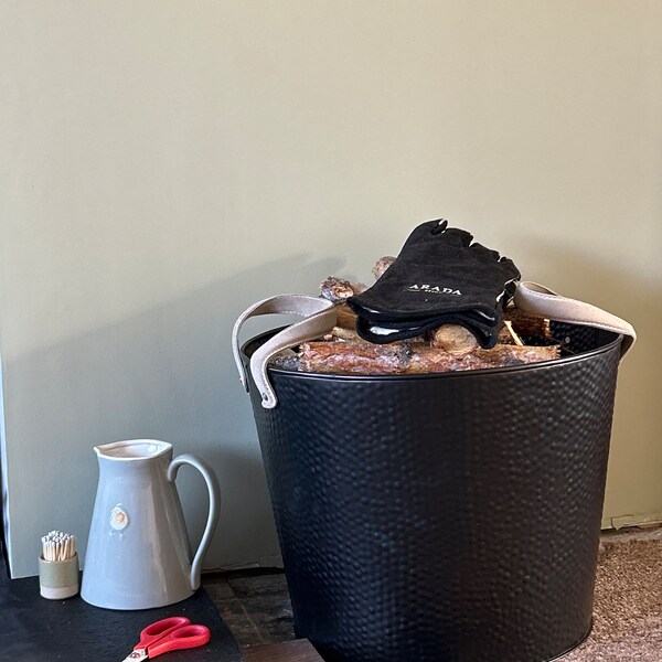 Black Hammered Steel Contemporary Dotted Log Basket - 2 Sizes Available ...