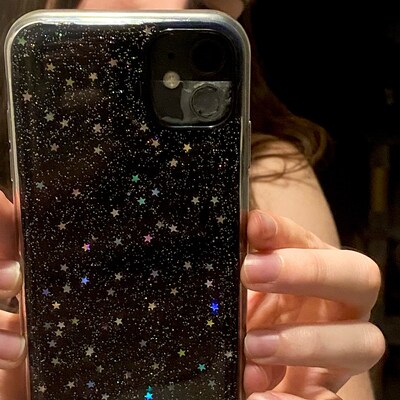 Celestial iPhone 15 Case With Holo Glitter Bling Astronomy iPhone 14 Star Celestial Black Case ...