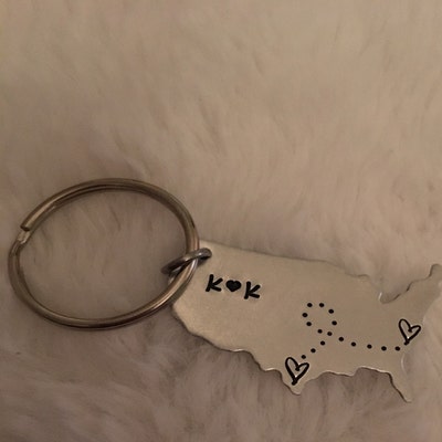 Custom Initials USA State Keychain Any State US Hand Stamped - Etsy