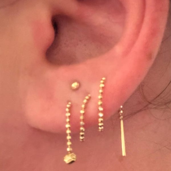 14K Solid Gold Ball Threader Earrings: Minimalist Dangle Jewelry - Etsy