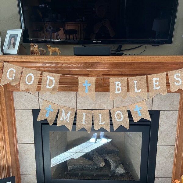Boy Baptism Banner, First Communion Banner, Baptism Bunting, God Bless ...