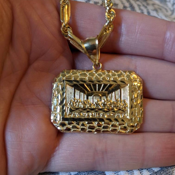 Rectangle Last Supper Textured Nugget Charm Pendant Real Solid 10K ...