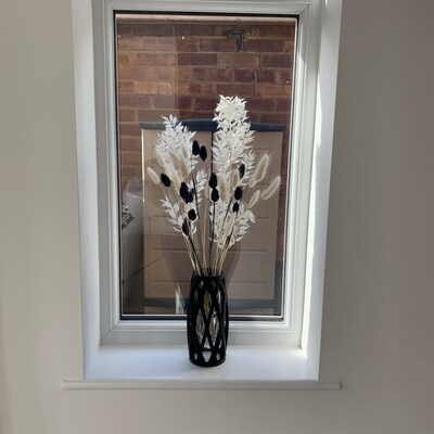 Large 10in 25cm Granite Stone Look Vase Black Grey White Vase Geometric ...