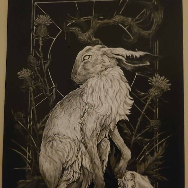 Jackalope Hare Cryptid Watercolour Painting Illustration Print, Hare ...
