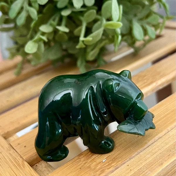 Canadian Jade Bear With Fish - Multiple Sizes - Jade Carving - Jade ...