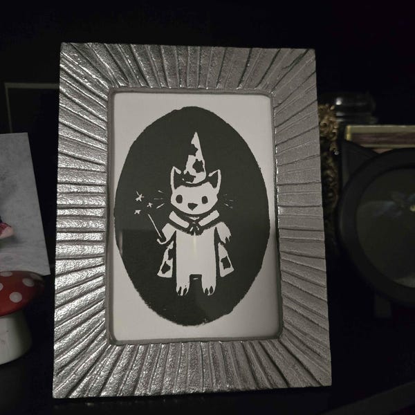 Magical Wizard Cat Linocut Block Print | 4 X 6 Mini Print | Printmaking ...