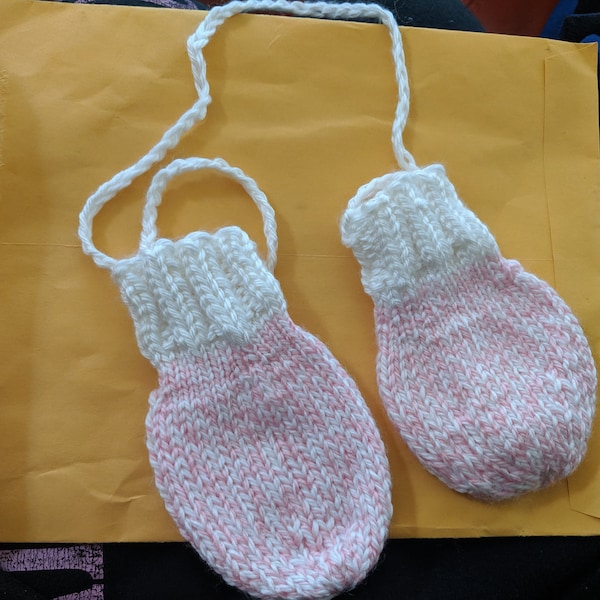 BABY MITTENS With Strings Attached Hand Knit Thumbless Mittens, Baby ...