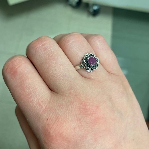Real Ruby Ring, Flower Ring, Natural Ruby, Vintage Ruby Ring, July Birthstone Ring, Mothers ...