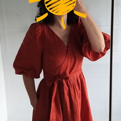 Aphrodite Midi Dress Wrap Dress Digital Sewing Pattern US Size 0-20 Puff Sleeve Instant Download ...