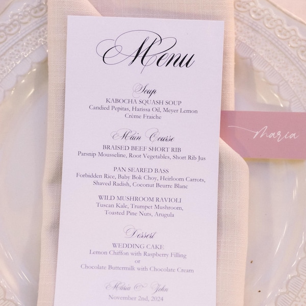 PRINTED Wedding Dinner Menu, 4x8" or 5x7" Card, Table Menu, Party ...