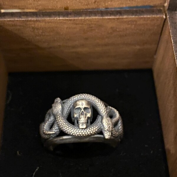 Double Headed Snake Skull Ring, 925 Sterling Silver, Gothic Unisex ...