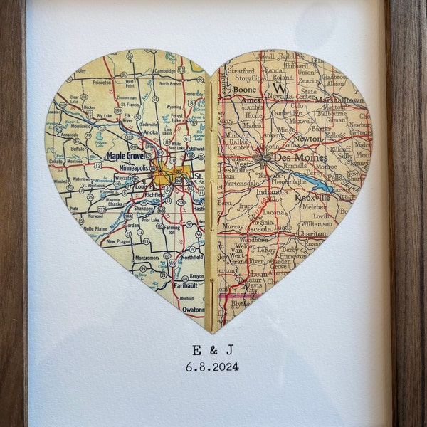 Custom Heart Map Unique Wedding Gift for Couple Personalized Map Heart ...