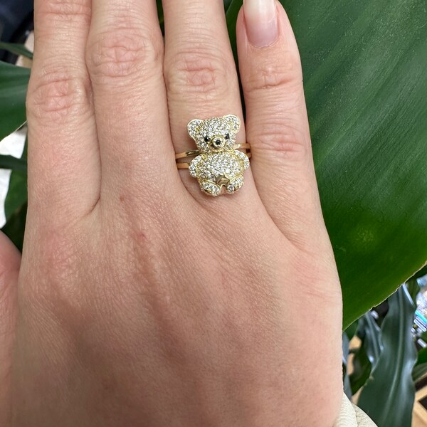 14K Real Gold Teddy Bear Ring - Etsy