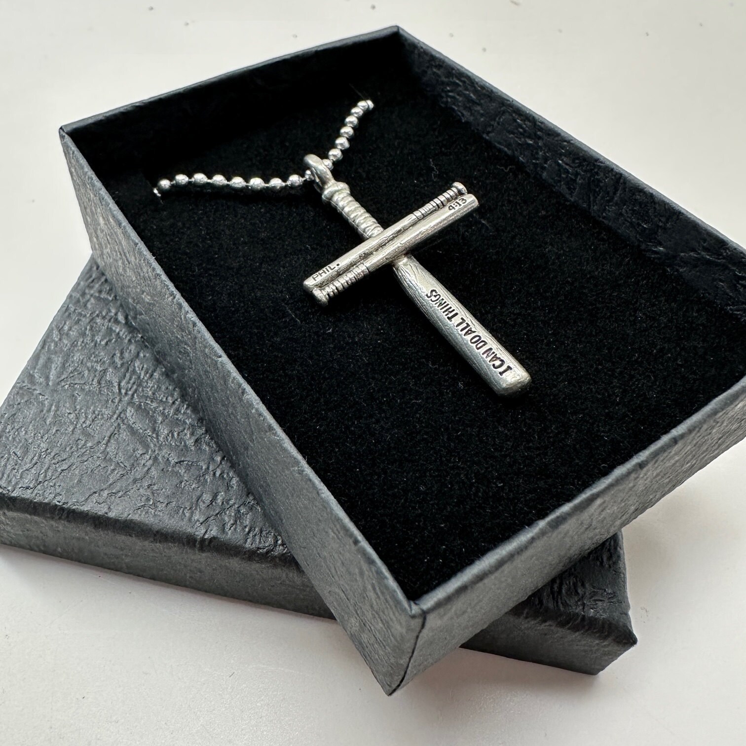 Baseball Bat and Ball Cross Chain Necklace Pewter scbballch Philippians ...