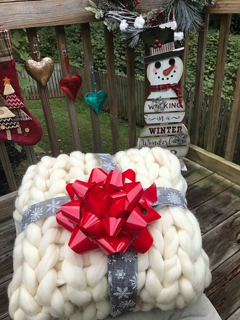 EXTRA JUMBO Chunky Knit Chenille Blanket, Chunky Chenille Yarn, Arm ...