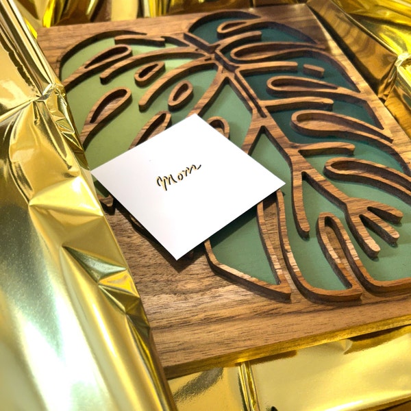 Wooden Monstera Leaf Wall Art, Mid-century Hand-painted Monstera, Mid ...