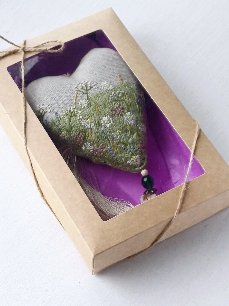 Linen Sachet With Lavender, Hand-embroidered Scented Bag, Heart-shaped ...